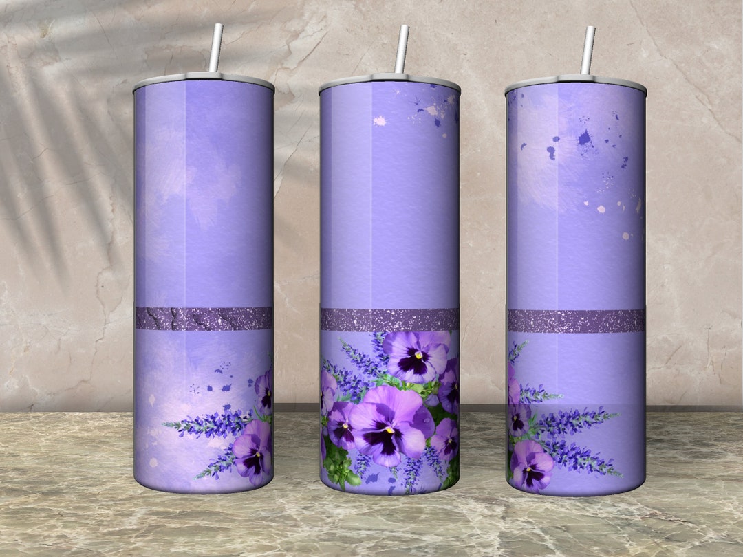 Purple Violets Tumbler Wrap Design Custom Name Tumbler Purple Glitter ...