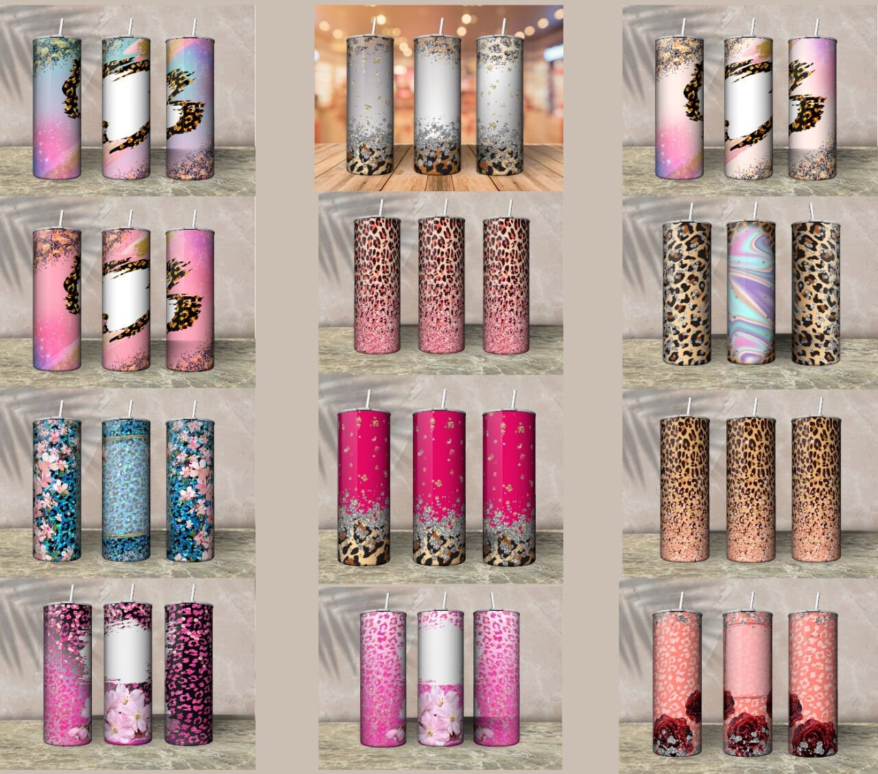 Leopard Print Bundle Tumbler Wrap Sublimation Design 20 Oz Skinny ...