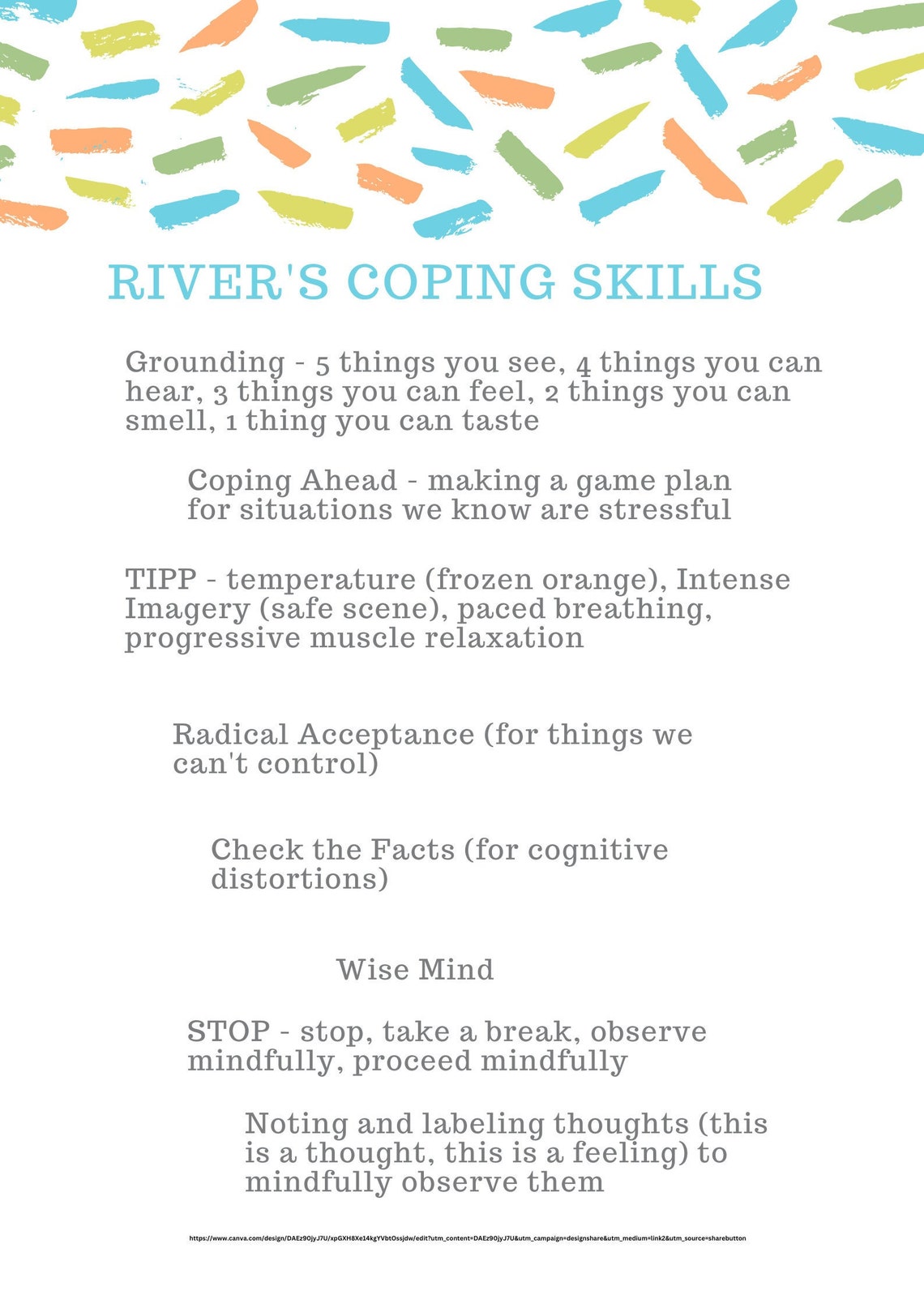 Coping Skills Template, DBT, Mental Health, Therapist, Habit Tracker ...