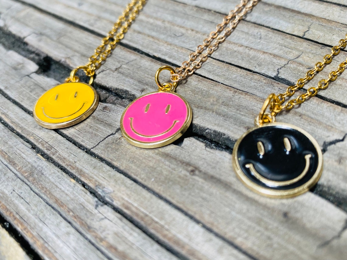 Smiley Face Necklace With Gold Rope Chain :) - Etsy