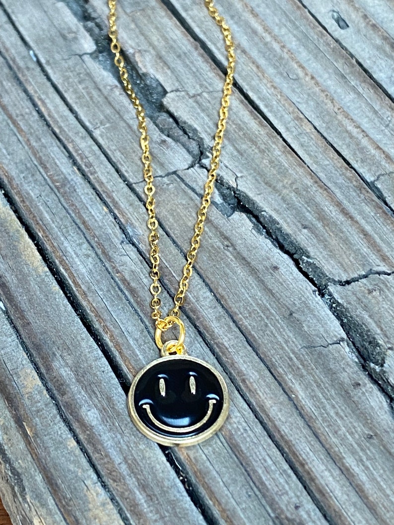 Smiley Face Necklace With Gold Rope Chain :) - Etsy
