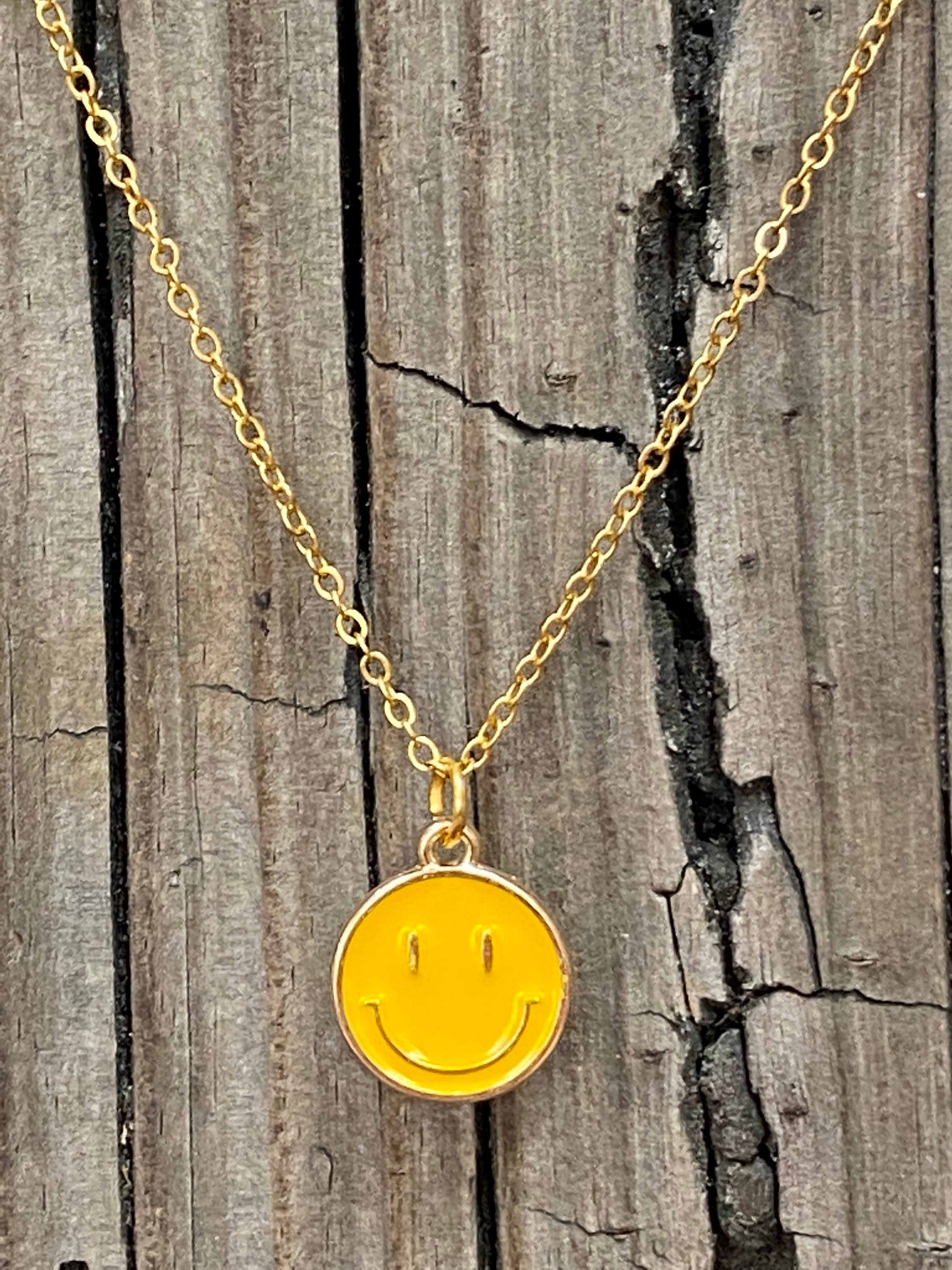 Smiley Face Necklace With Gold Rope Chain : | Etsy