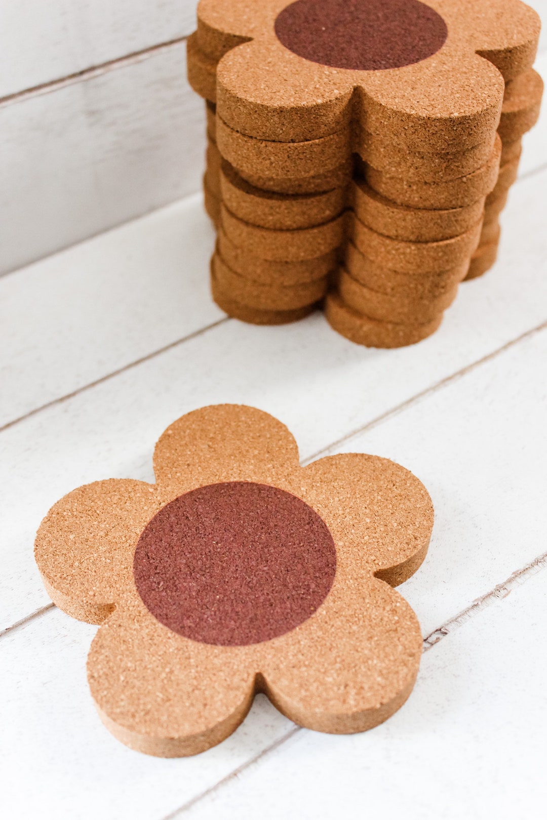 Flower Coaster | Natural Cork Coaster | Non-slip - Etsy