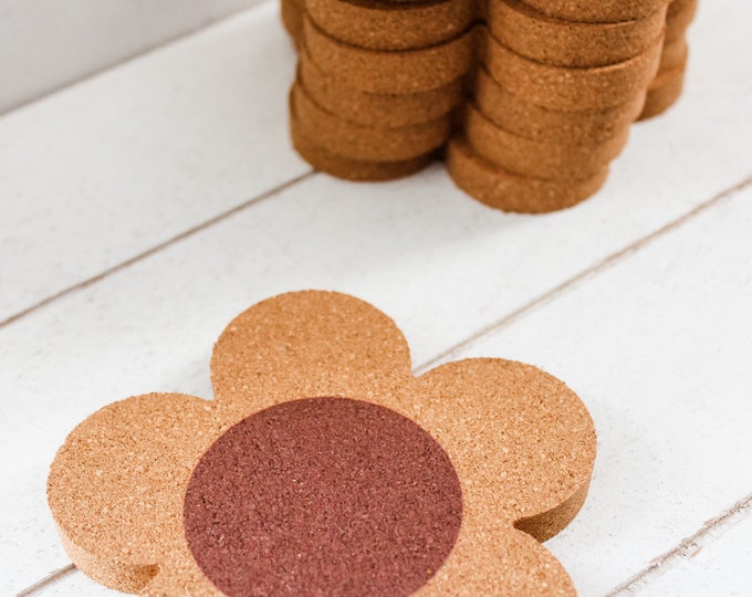 Flower Coaster Natural Cork Coaster Non-slip - Etsy