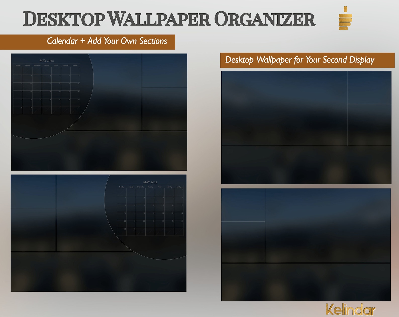 Desktop Wallpaper Organizer Dark Mode With Calendar for - Etsy UK