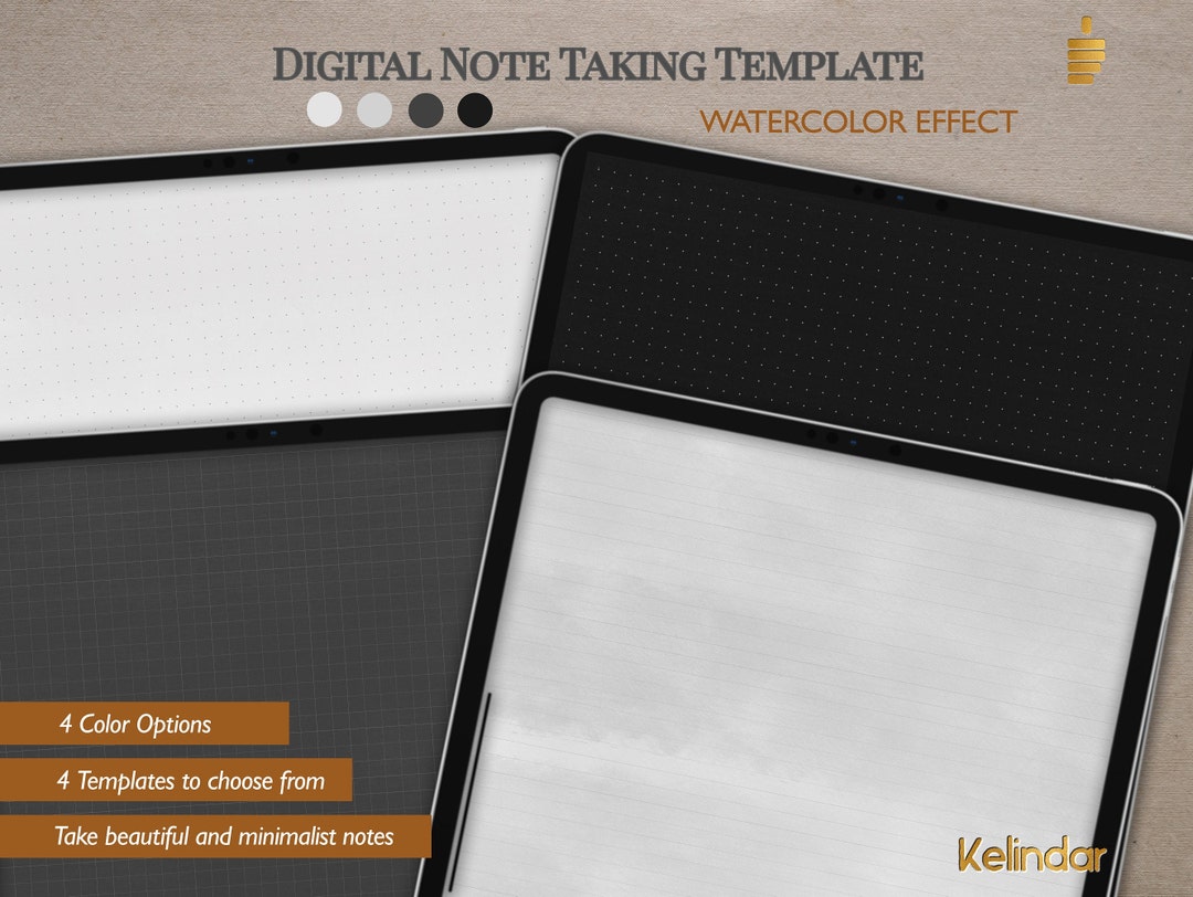 Note Taking Template Watercolor Dark Mode, iPad Goodnotes, Dots, Grid ...