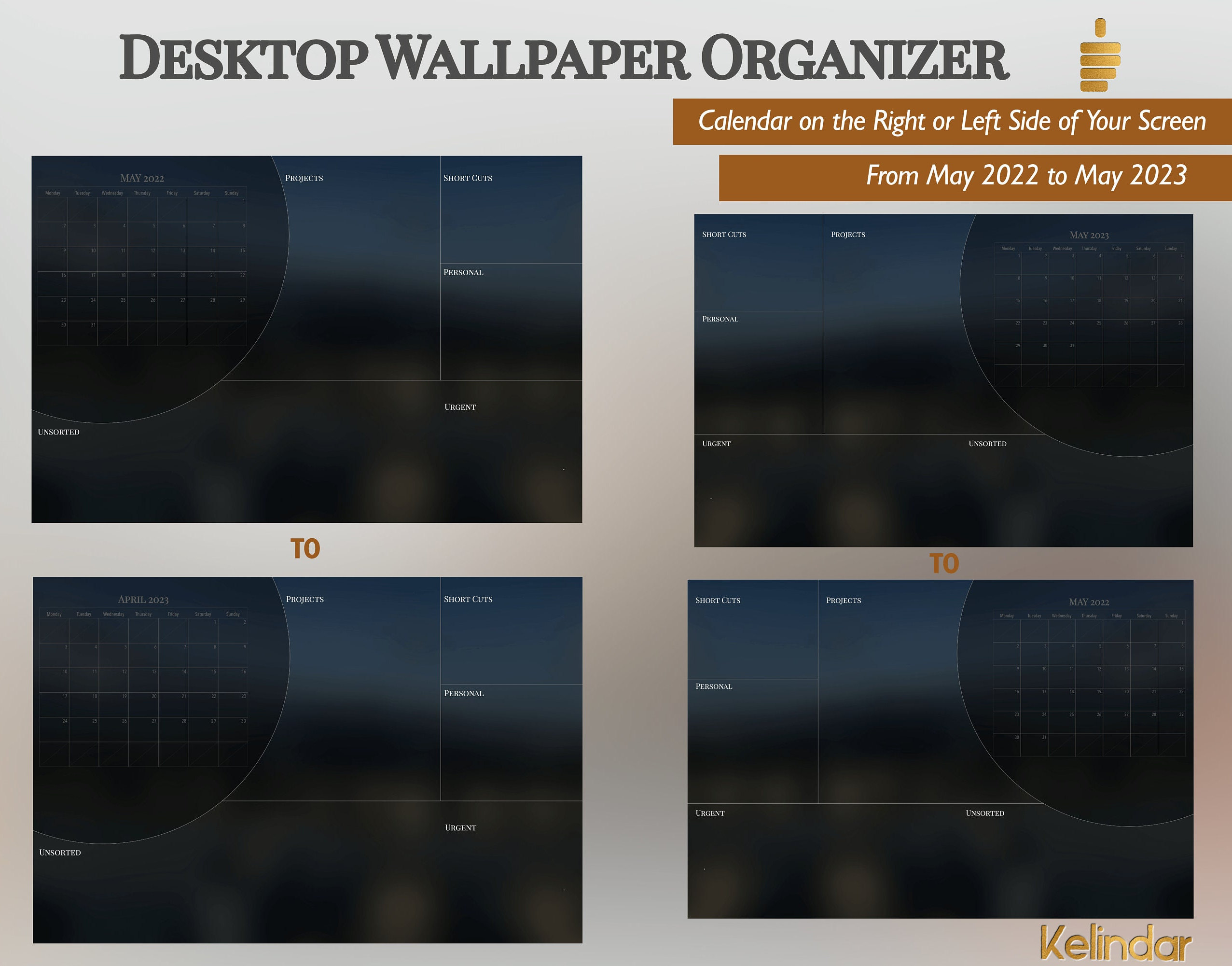 Desktop Wallpaper Organizer Dark Mode With Calendar for - Etsy UK