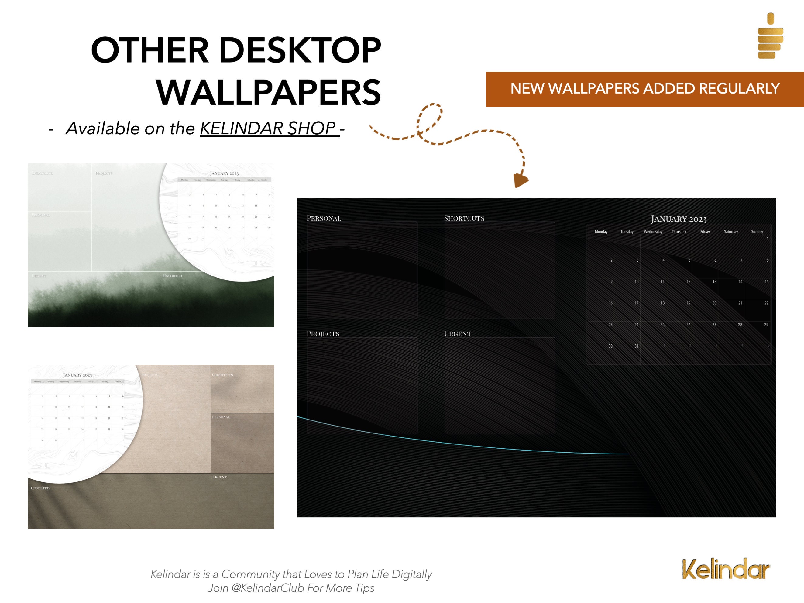 Desktop Organizer Wallpaper 2023 With Calendar Dark Laptop - Etsy