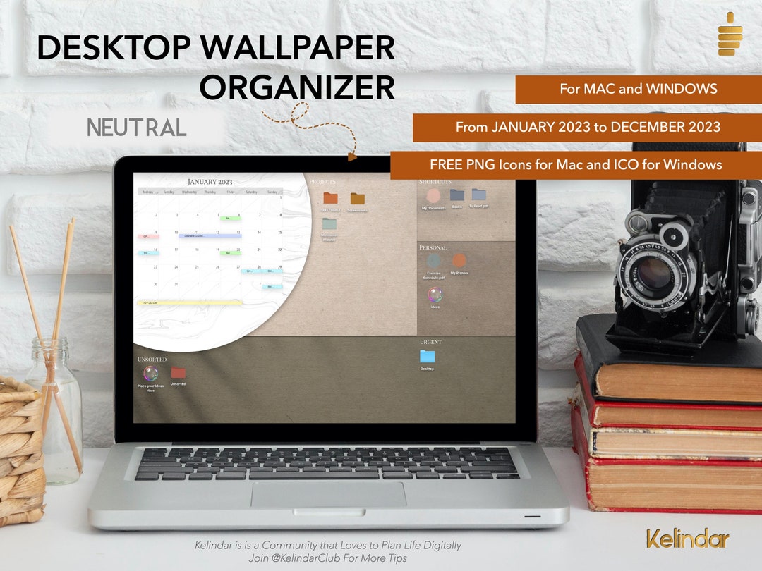 Desktop Wallpaper Organizer With Calendar 2023 for Mac and - Etsy