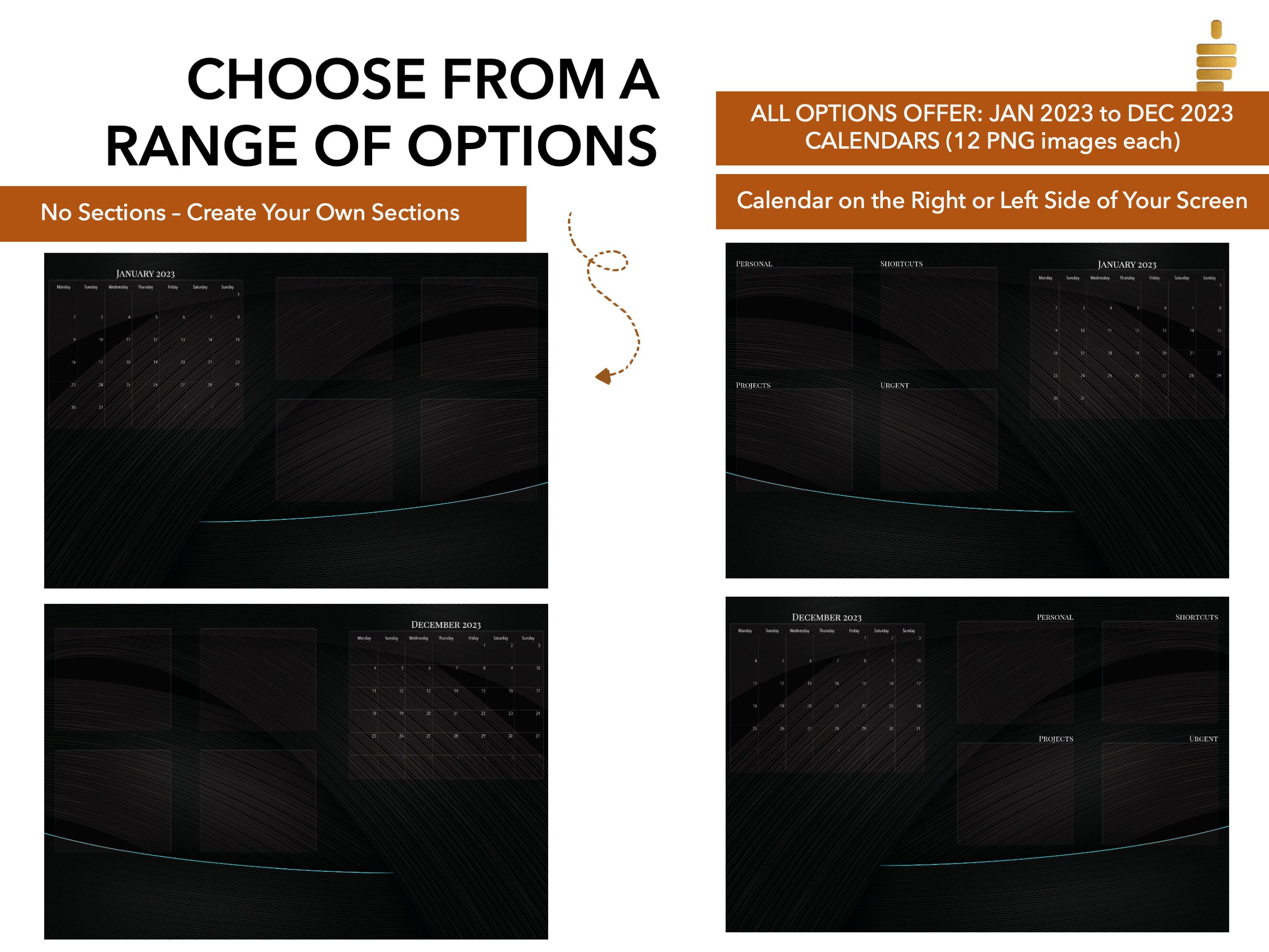 Desktop Wallpaper Organizer Dark Mode With Calendar for 2023 - Etsy UK