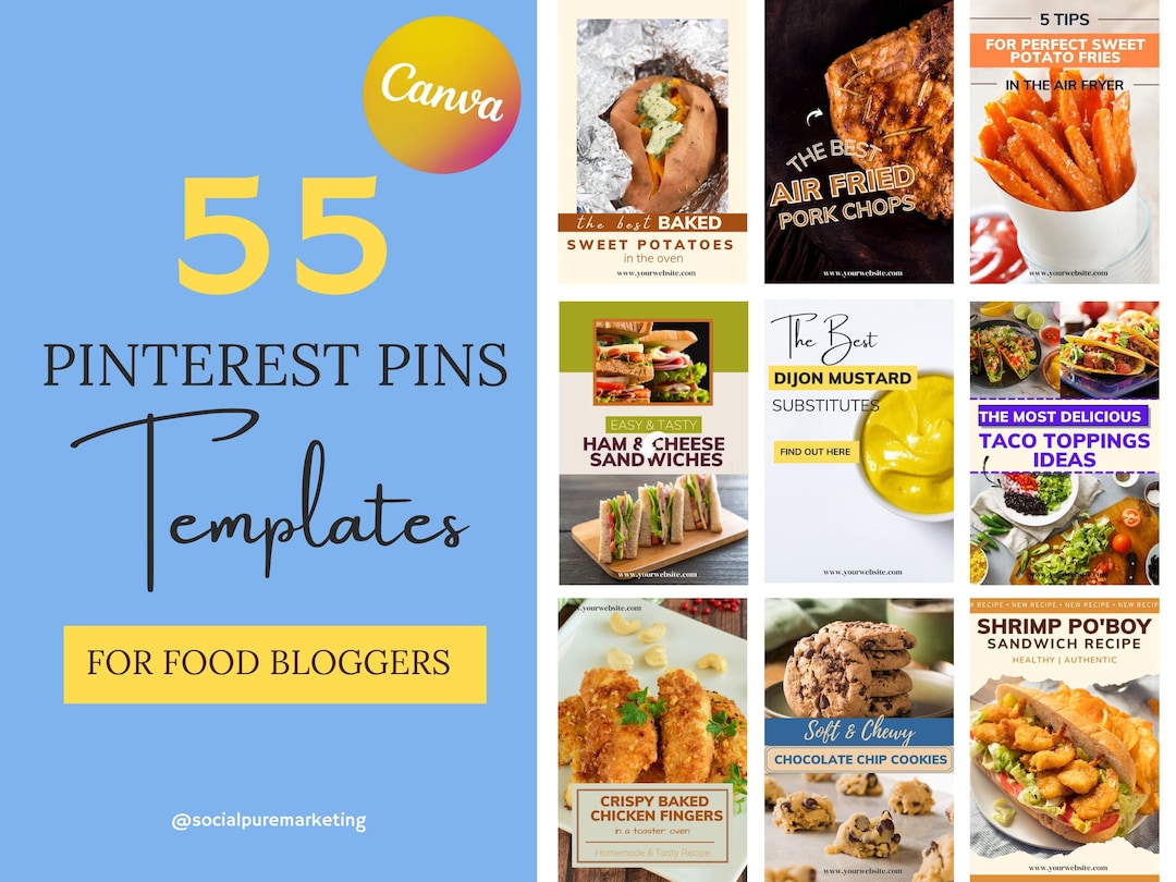 55 Food Blogger Pinterest Pin Templates for Canva - Etsy
