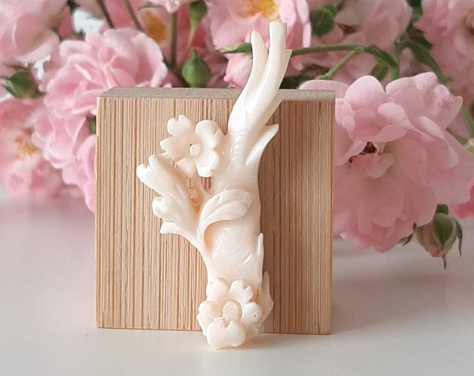A Natural Coral Floral Cameo, 51 X 24 Mm. Angel Skin Color. - Etsy