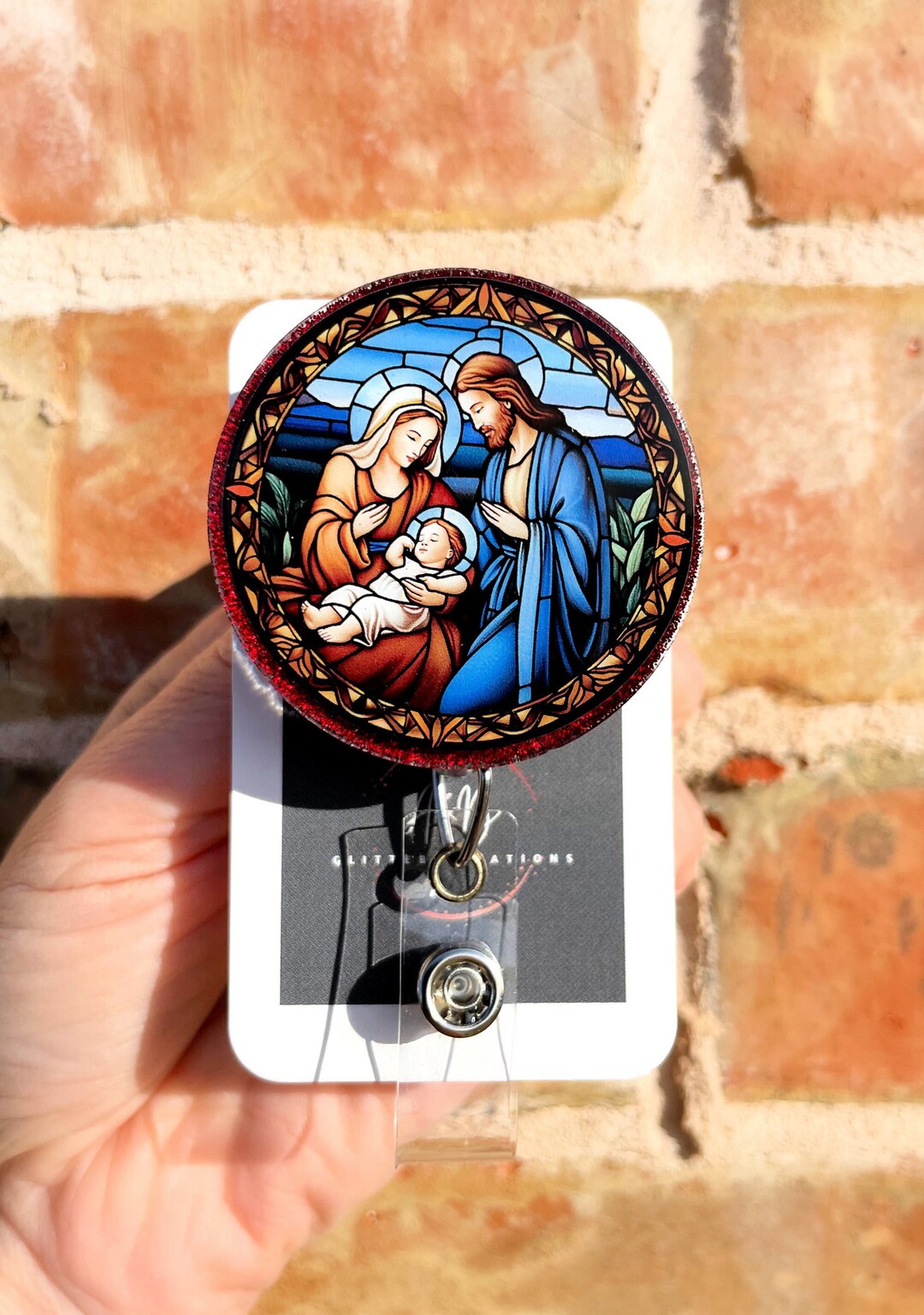 Baby Jesus Stained Glass Badge Reel-nurse Id-teacher - Etsy
