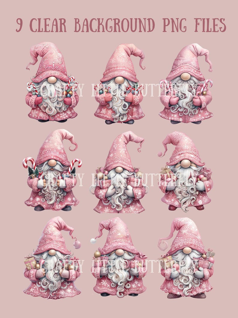 Pink Christmas Gnome Gonk Clipart Set – 9 PNG Santa Gnome Designs for ...
