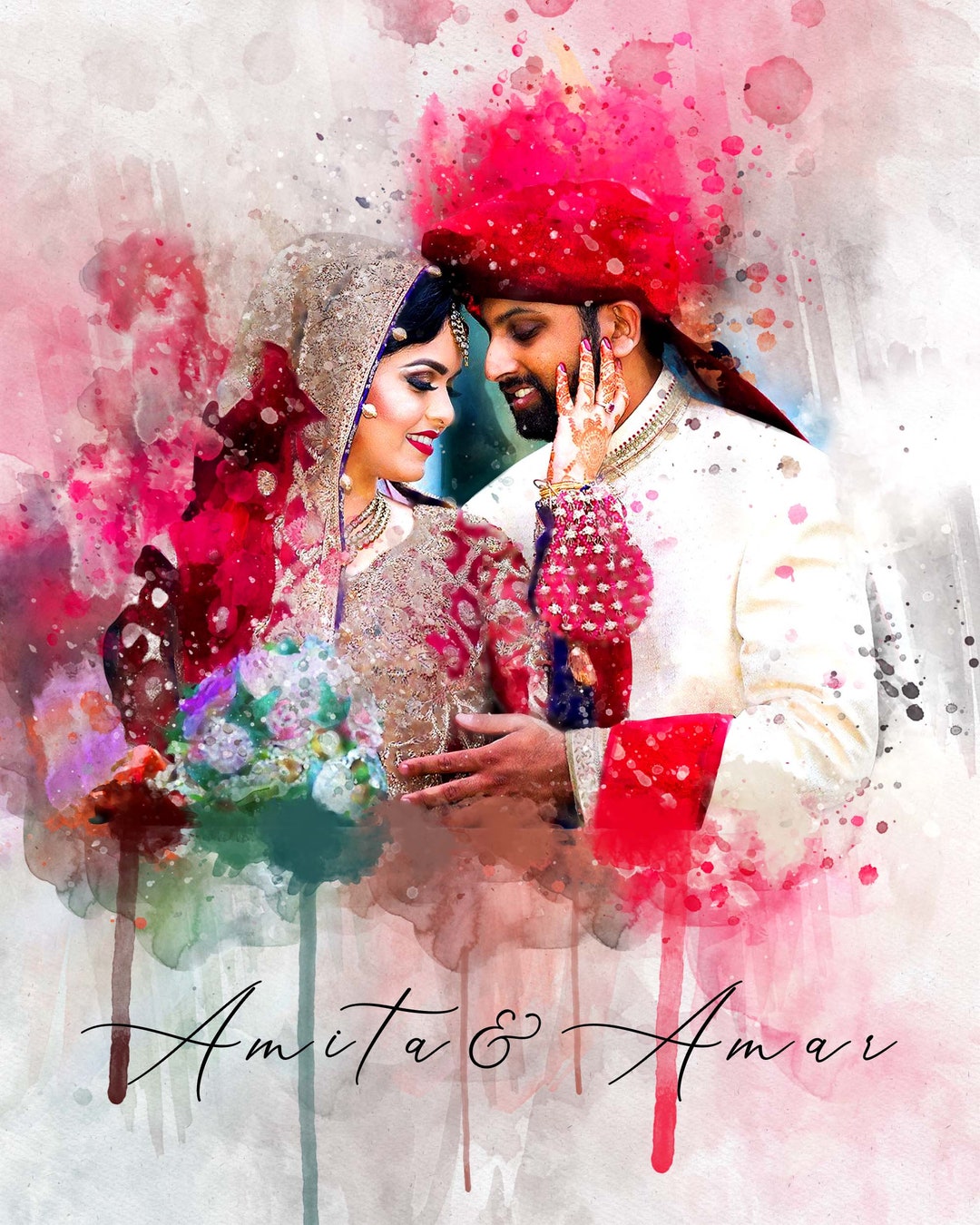 Watercolor Couple Portrait From Photo, Custom Wedding Anniversary Gift ...