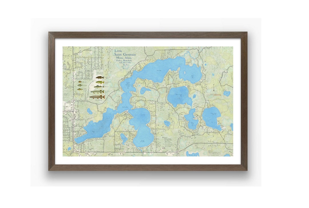 Little Saint Germain Wisconsin Map. Beautiful Wall Art With Detailed ...