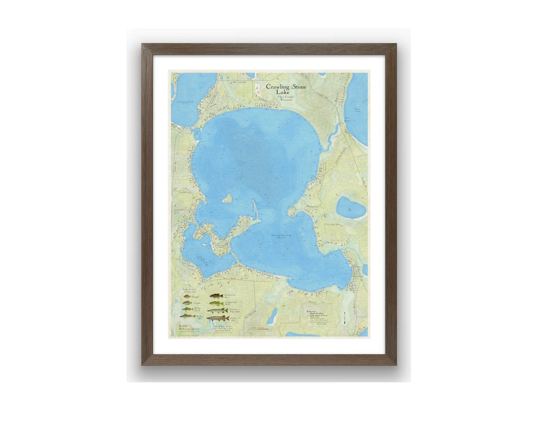 Crawling Stone Lake Map. Wall Art With Lake Depth, Fish, Detailed and ...