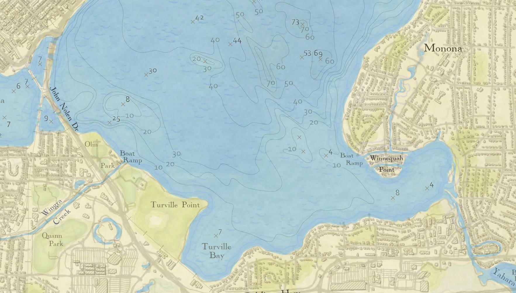 Lake Mendota, Monona, Wingra Map. Beautiful Wall Art With Detailed Lake ...