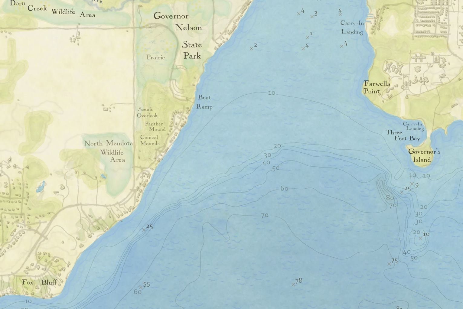 Lake Mendota, Monona, Wingra Map. Beautiful Wall Art With Detailed Lake ...