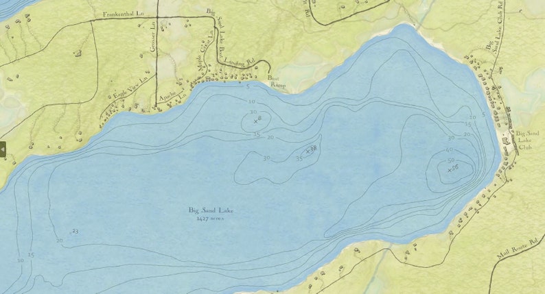 Long Lake & Big Sand Lake Map Art: Vilas County, Wisconsin - Etsy