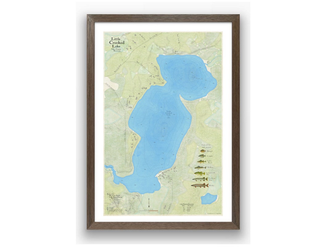 Little Crooked Lake Map Art: Vintage Style Wisconsin Fishing Map - Etsy