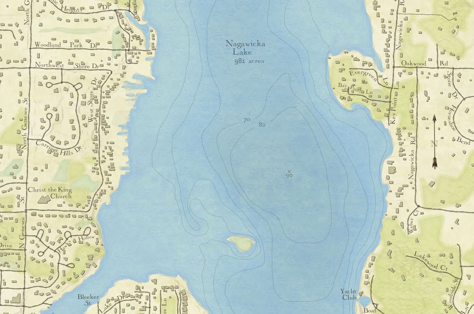 Nagawicka Lake Waukesha Delafield Nashotah Wisconsin Vintage Style Map ...