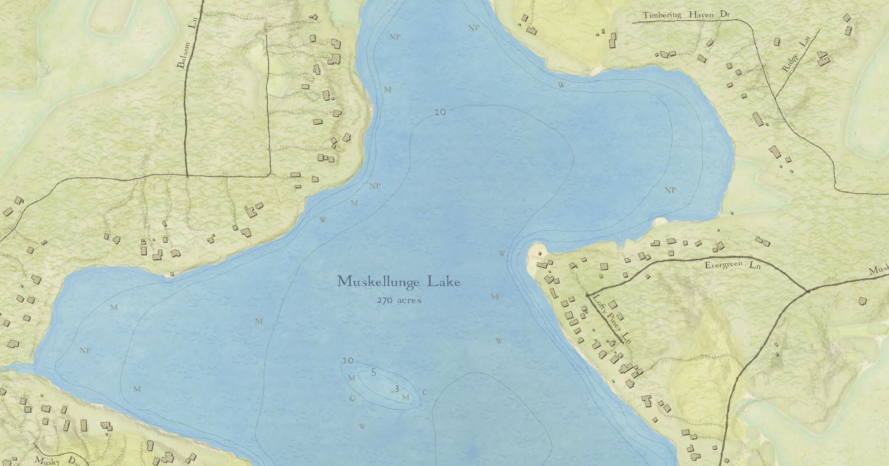 Muskellunge Lake Vilas County Wisconsin Vintage Style Map Lake Depth ...