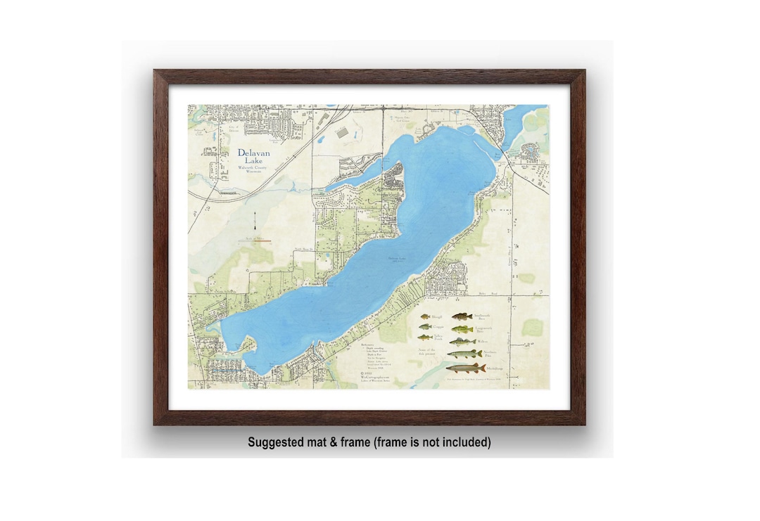 Delavan Lake, Wisconsin Vintage Style Map Art: Walworth County - Etsy