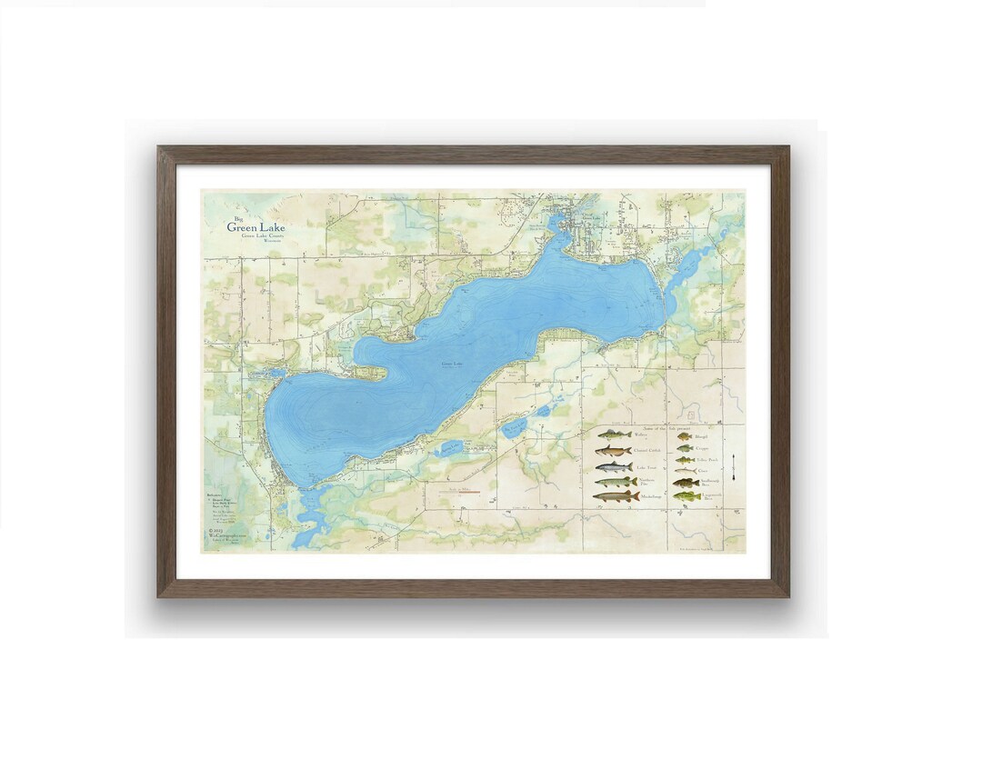 Green Lake Wisconsin Map Art: Vintage Style Depth Chart - Etsy