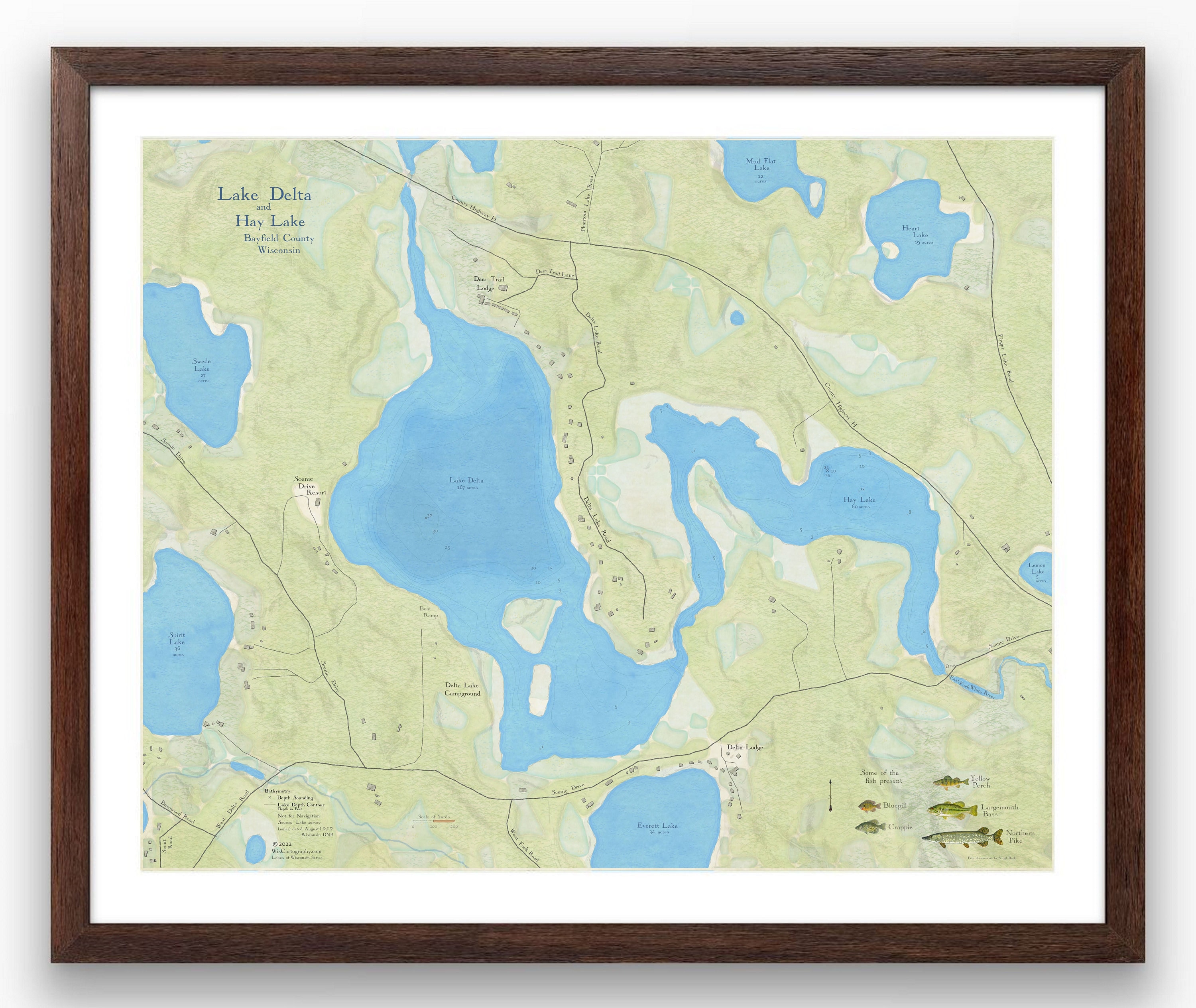 Delta Lake Hay Lake Iron River Bayfield Wisconsin Vintage Style Map ...