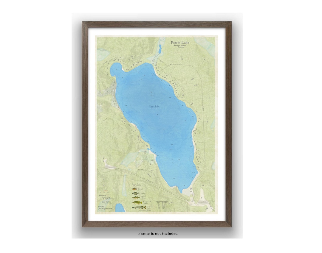Potato Lake Wisconsin Map Art: Vintage Style Watercolor Print - Etsy