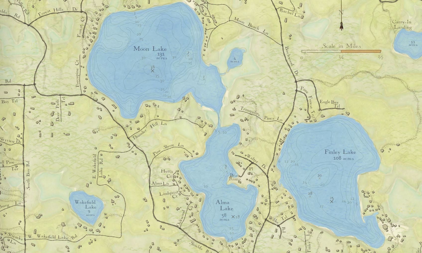 Little Saint Germain Wisconsin Map. Beautiful Wall Art With Detailed ...