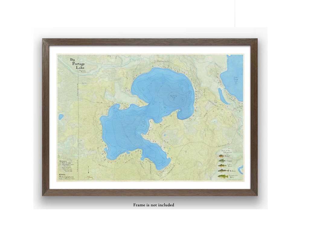 Big Portage Lake Map Art: Vintage Watercolor Style, Vilas County ...