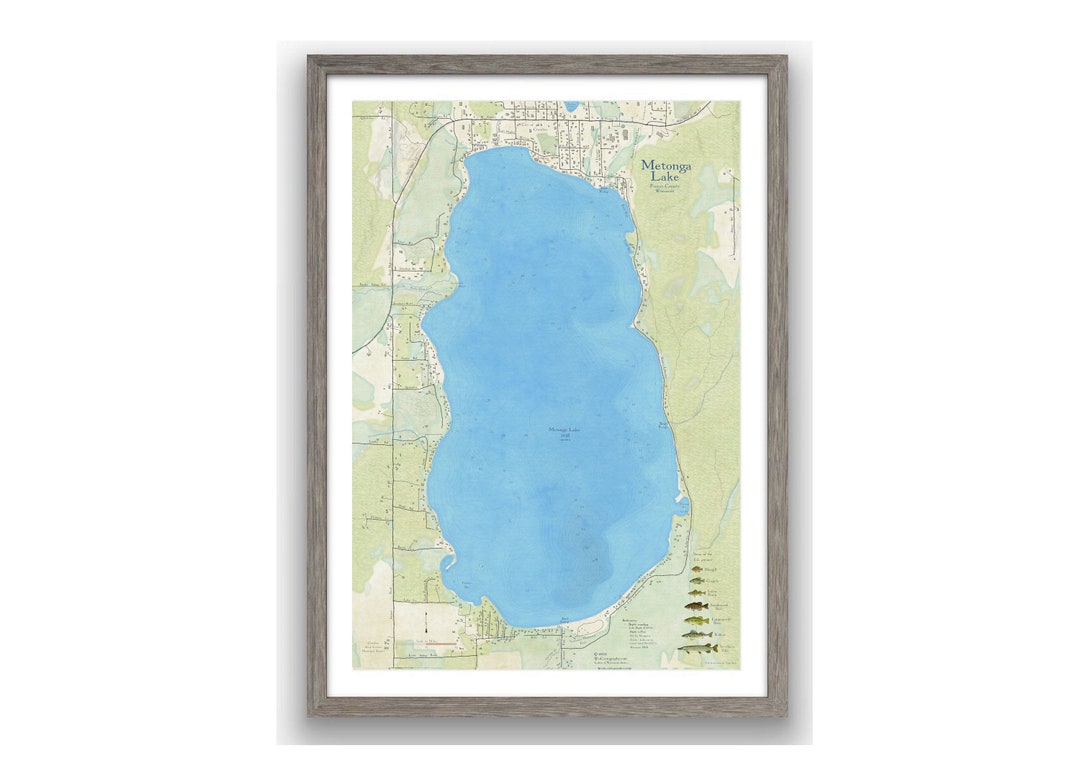 Metonga Lake Wisconsin Map. Beautiful, Detailed Wall Art With Lake ...