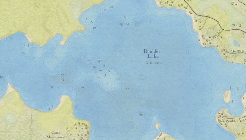 Boulder Lake, Wisconsin Map Art: Vintage Watercolor Style Print - Etsy