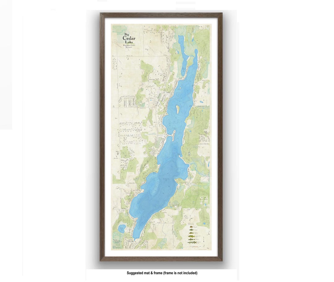 Big Cedar Lake Map Art: Wisconsin Lake Depth Chart, Vintage Style - Etsy