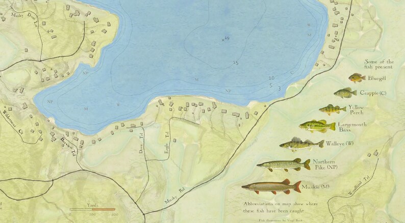 Muskellunge Lake Vilas County Wisconsin Vintage Style Map Lake Depth ...