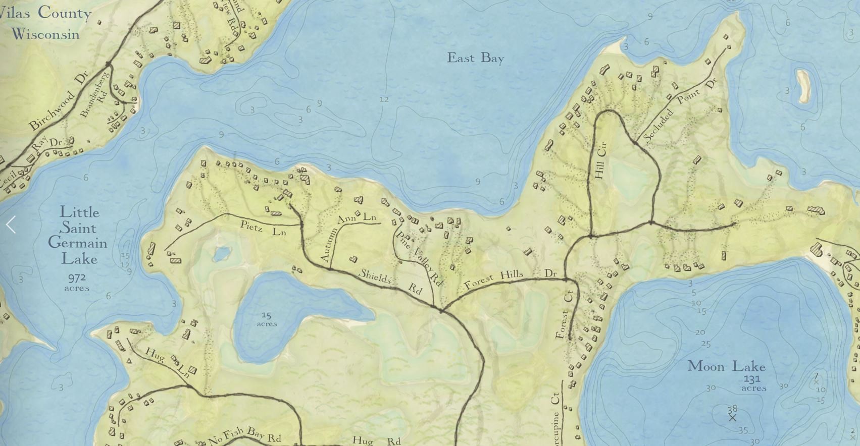 Little Saint Germain Wisconsin Map. Beautiful Wall Art With Detailed ...