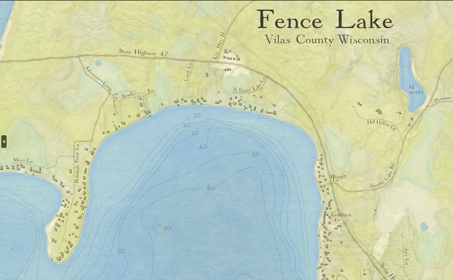 Fence Lake, Wisconsin Map Art: Vintage Style Lake Depth Chart - Etsy