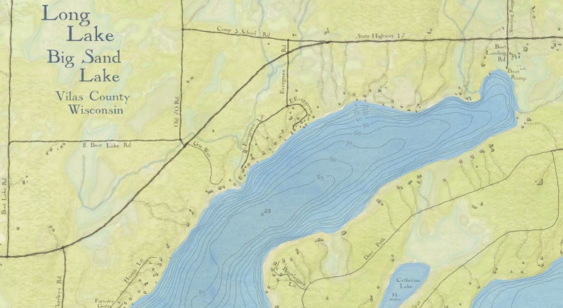 Long Lake & Big Sand Lake Map Art: Vilas County, Wisconsin - Etsy