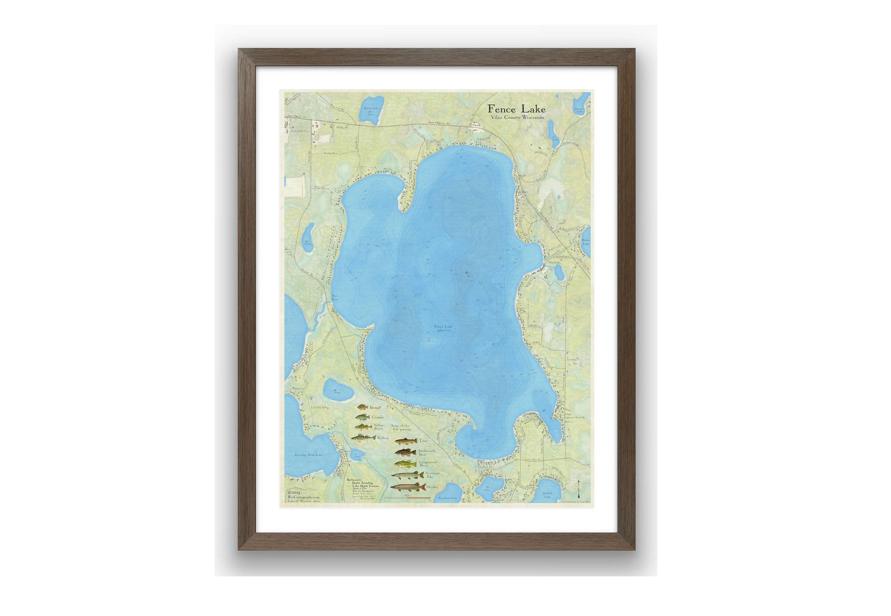 Fence Lake, Wisconsin Map Art: Vintage Style Lake Depth Chart - Etsy