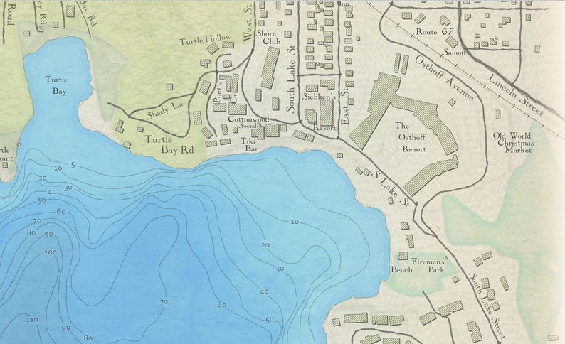 Elkhart Lake Map Art: Wisconsin Lake Depth Chart, Vintage Style - Etsy