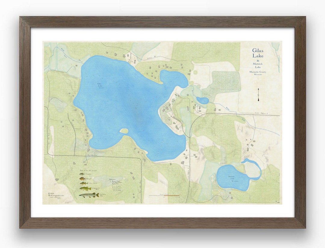 Gilas Lake, Wisconsin Vintage Style Fishing Map Art Print - Etsy