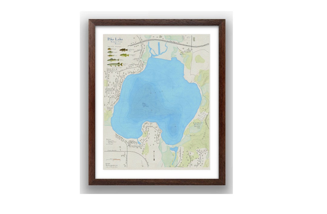 Pike Lake Wisconsin Map Art: Detailed Lake Depth, Fish Present - Etsy
