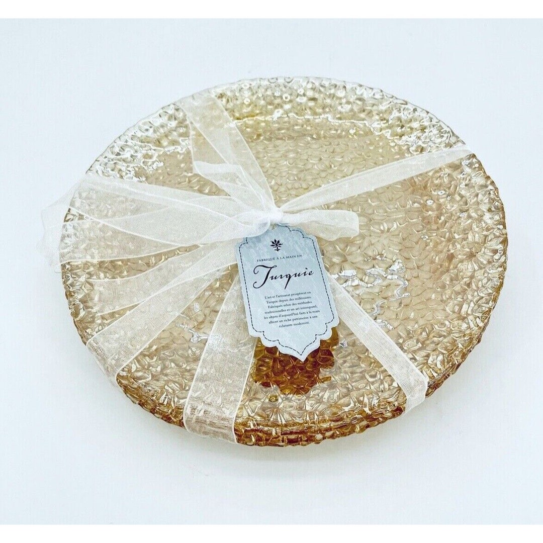 TURKISH GLASS Peach Pebbled 4 Plates Set Salad Dessert Clear Plates Set ...