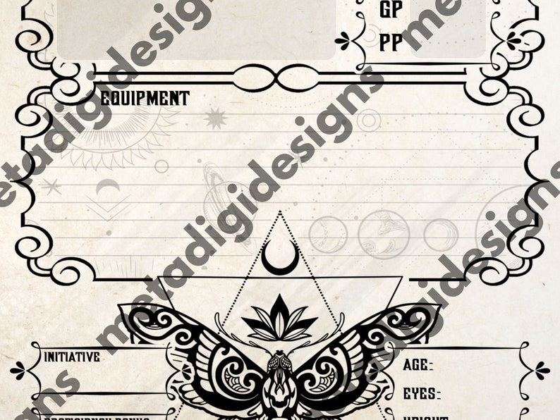 Dnd Character Sheet Pack Death's Head Moth Themed Dnd5e Insert ...