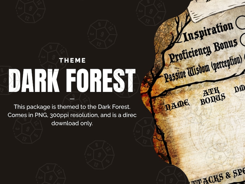 Dnd Character Sheet Pack | Dark Forest Themed Dnd5e Insert, Adventurer ...