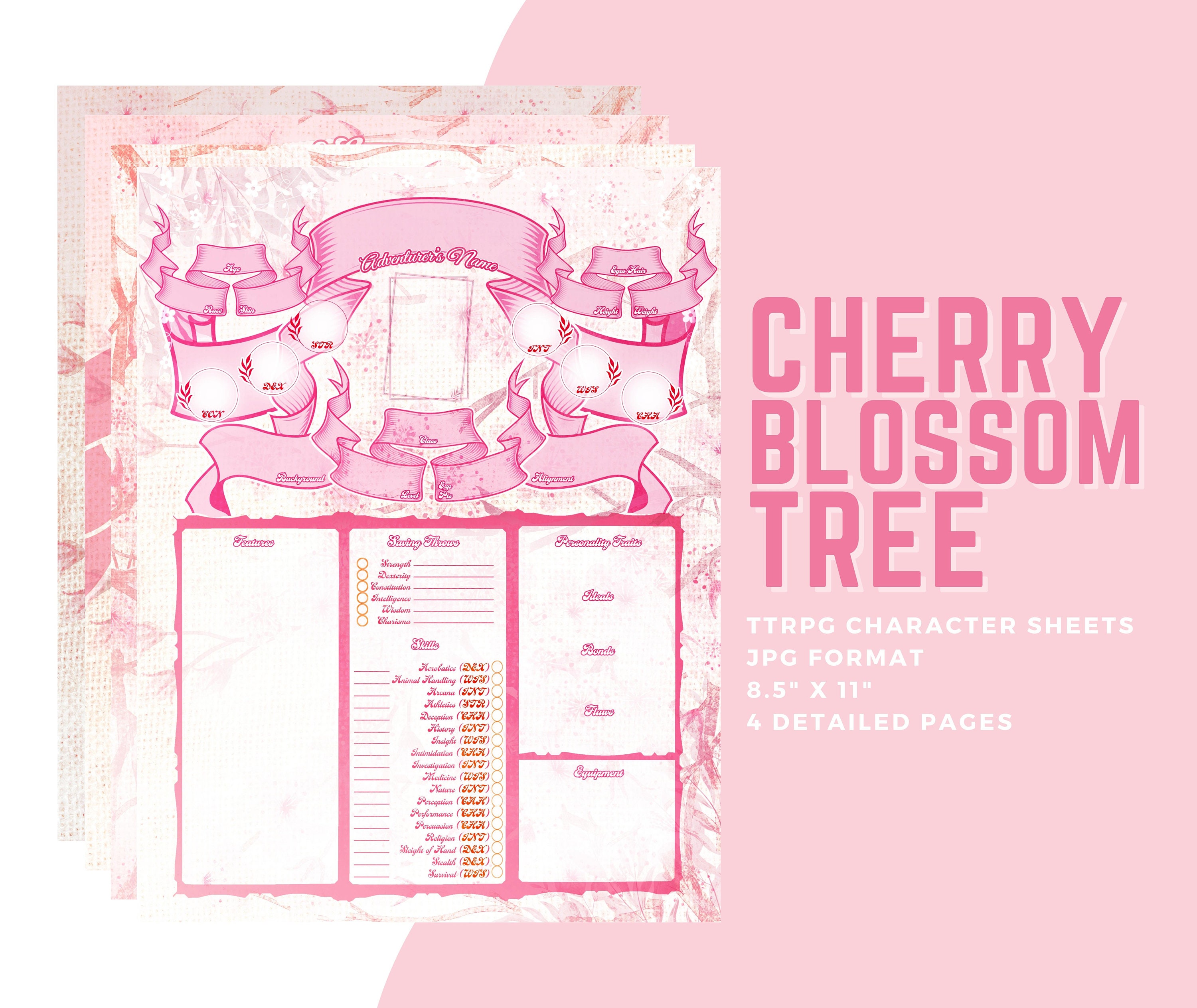 Cherry Blossom Tree TTRPG Character Sheets, 4 Fully Detailed Pages, JPG ...