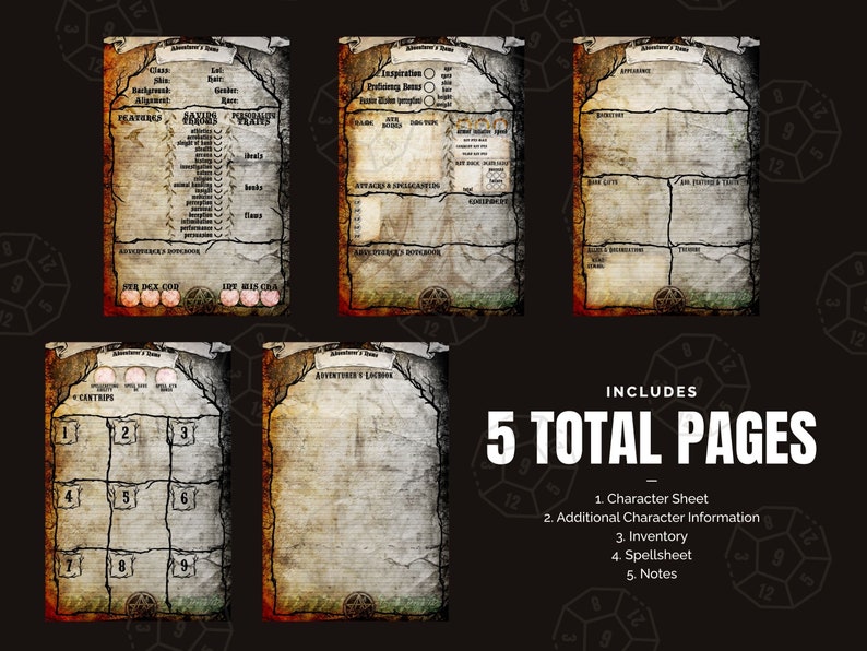 Dnd Character Sheet Pack | Dark Forest Themed Dnd5e Insert, Adventurer ...