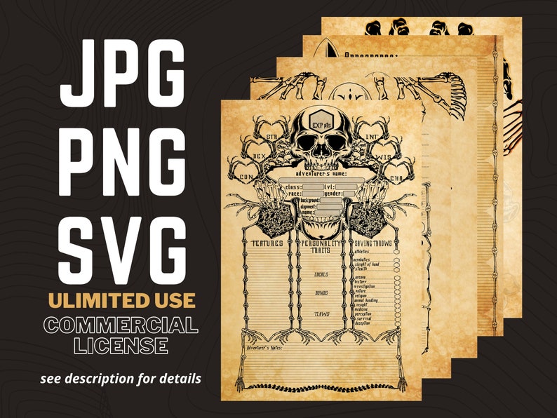 Dnd Character Sheet Pack Boneyard Themed Dnd5e Insert, Adventurer's ...